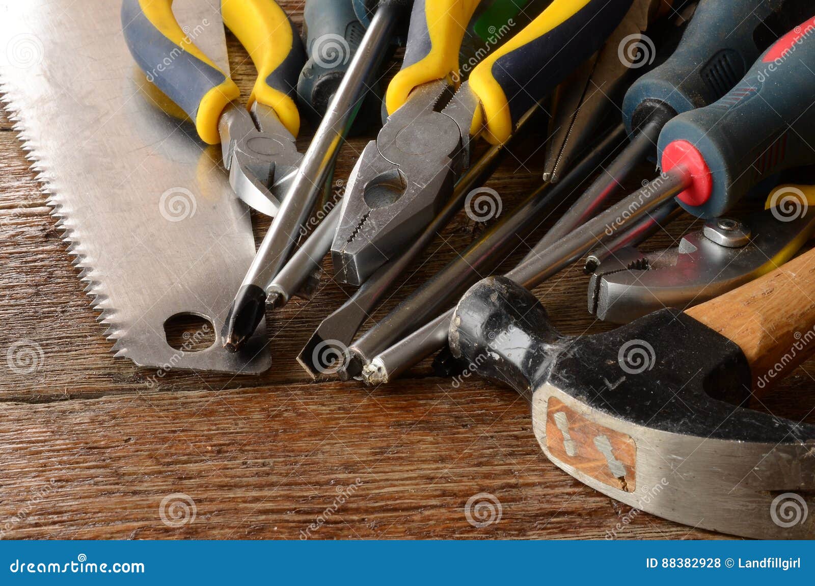 Hand Tools and Work Bench Background Stock Photo - Image of people ...