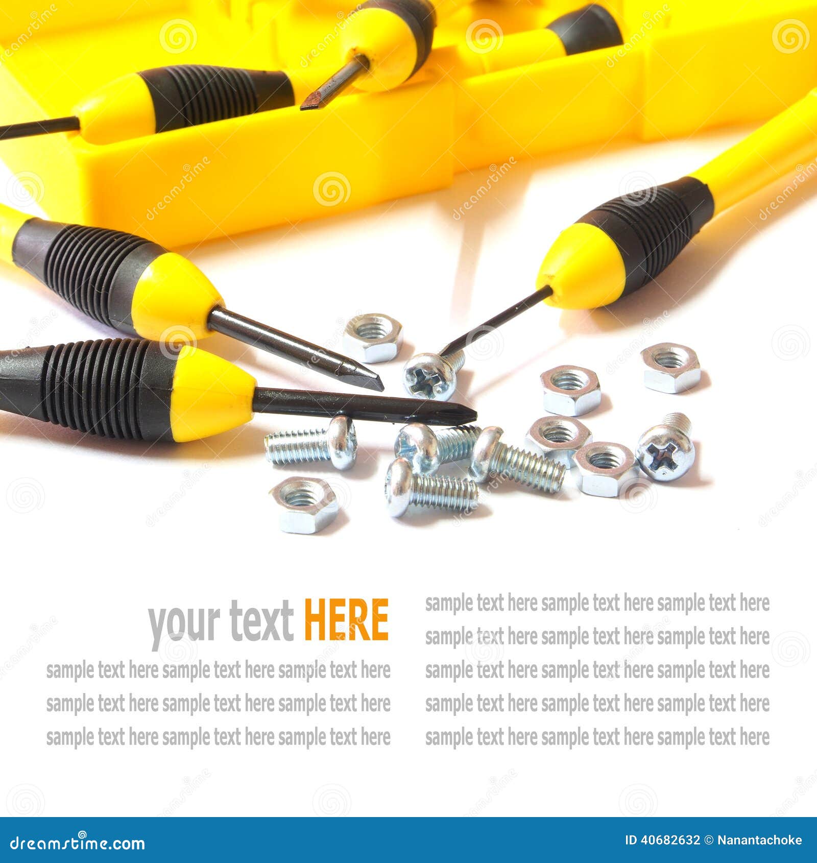 Hand Tools, Yellow Screwdriver Set Isolated on White Stock Photo ...