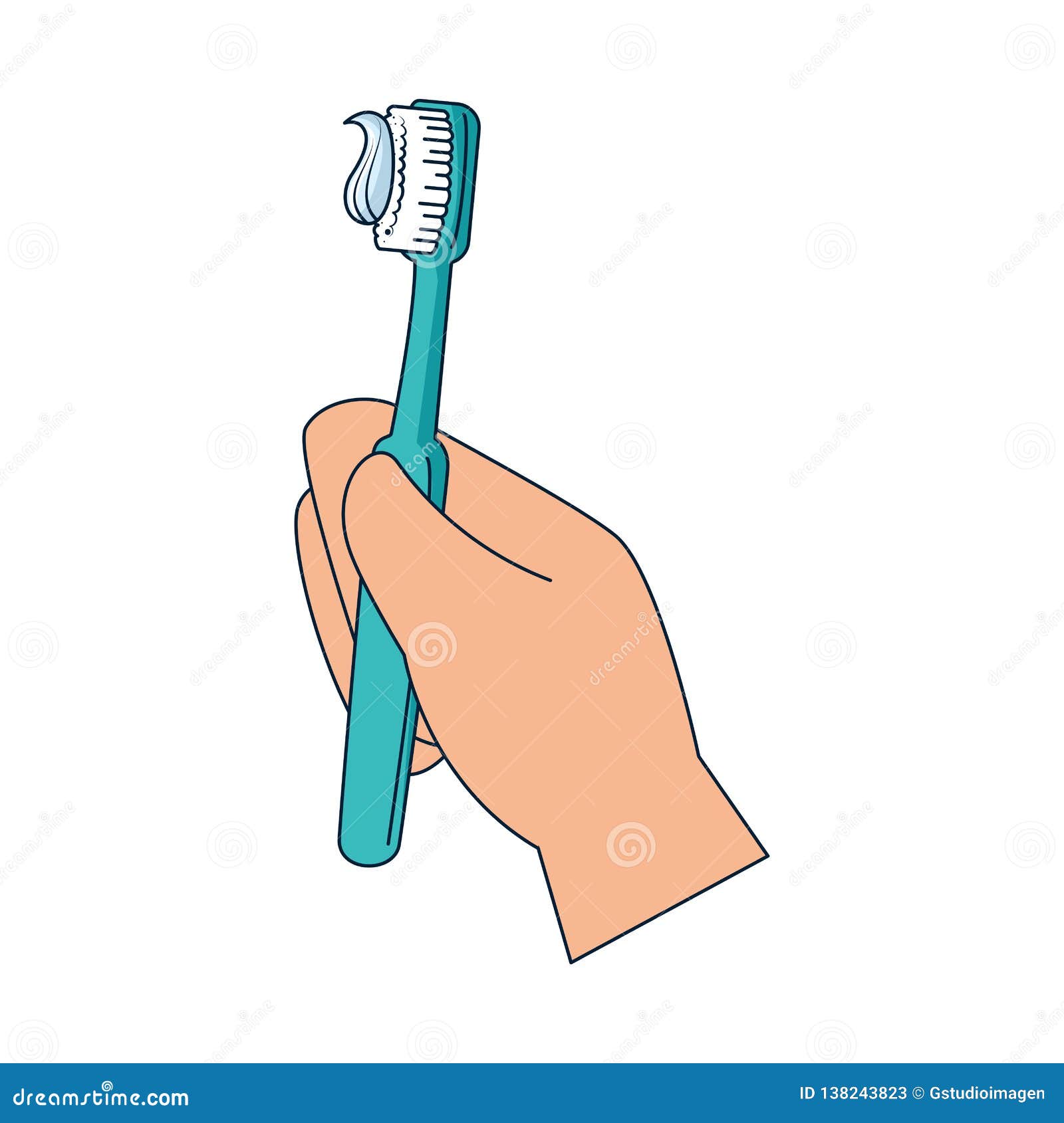 Hand with tooth brush stock vector. Illustration of healthy - 138243823
