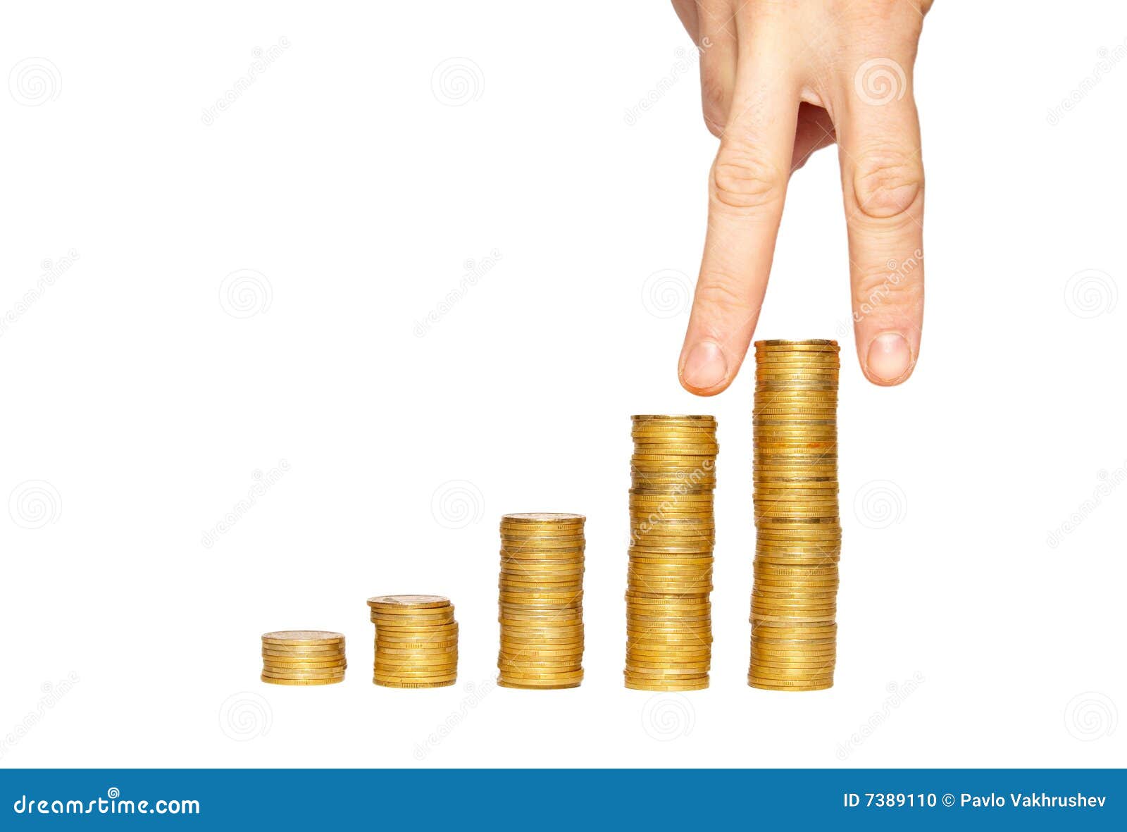 Hand on the Top of Gold Coins Stock Photo - Image of loan, change: 7389110
