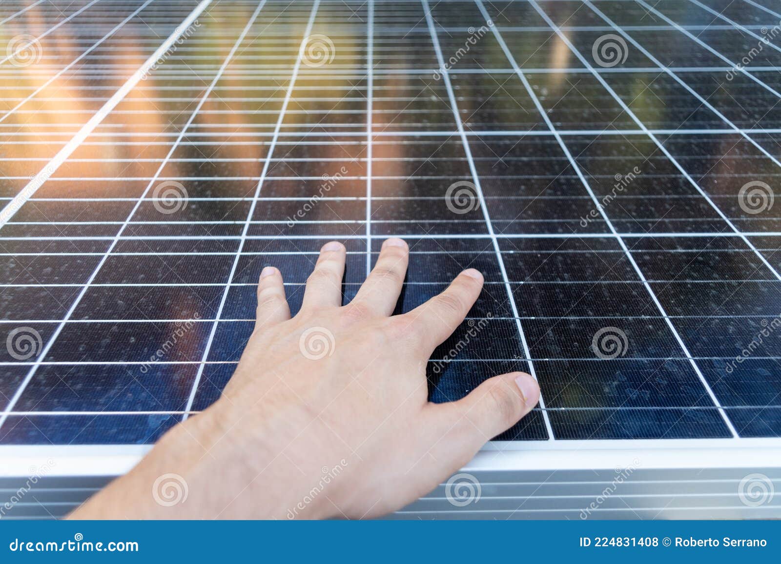 Hand on Top of a Solar Panel Stock Photo - Image of power, environment ...