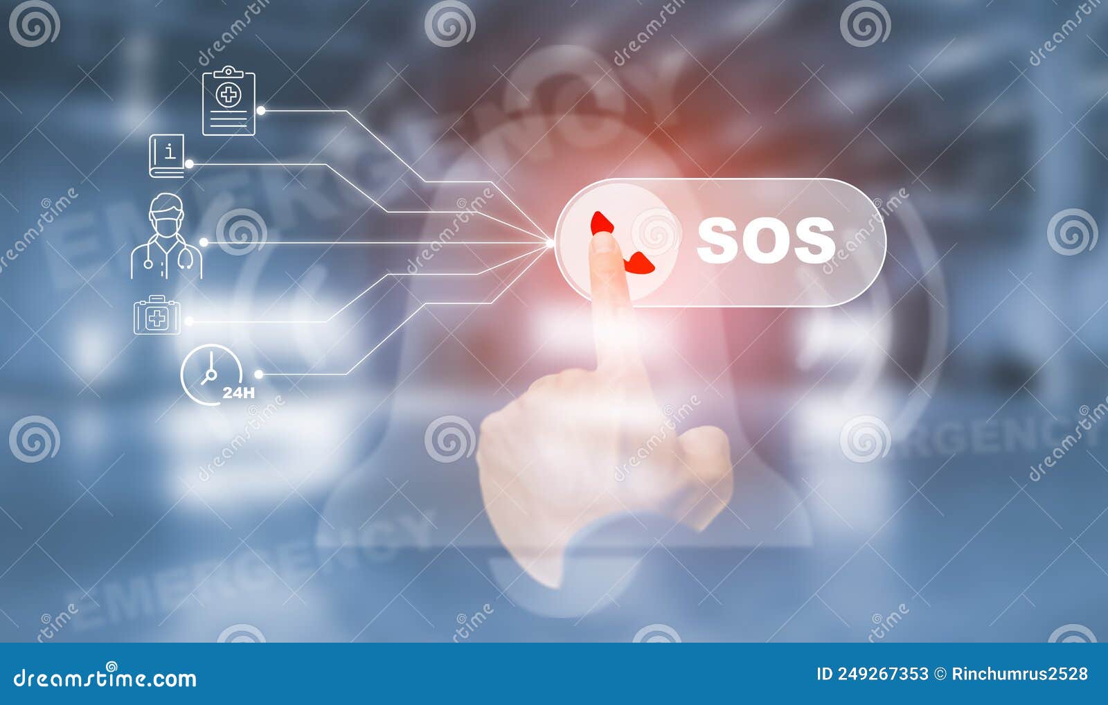 Hand Touch Button Emergency App in Home, Call Phone, Chat Message Icon ...