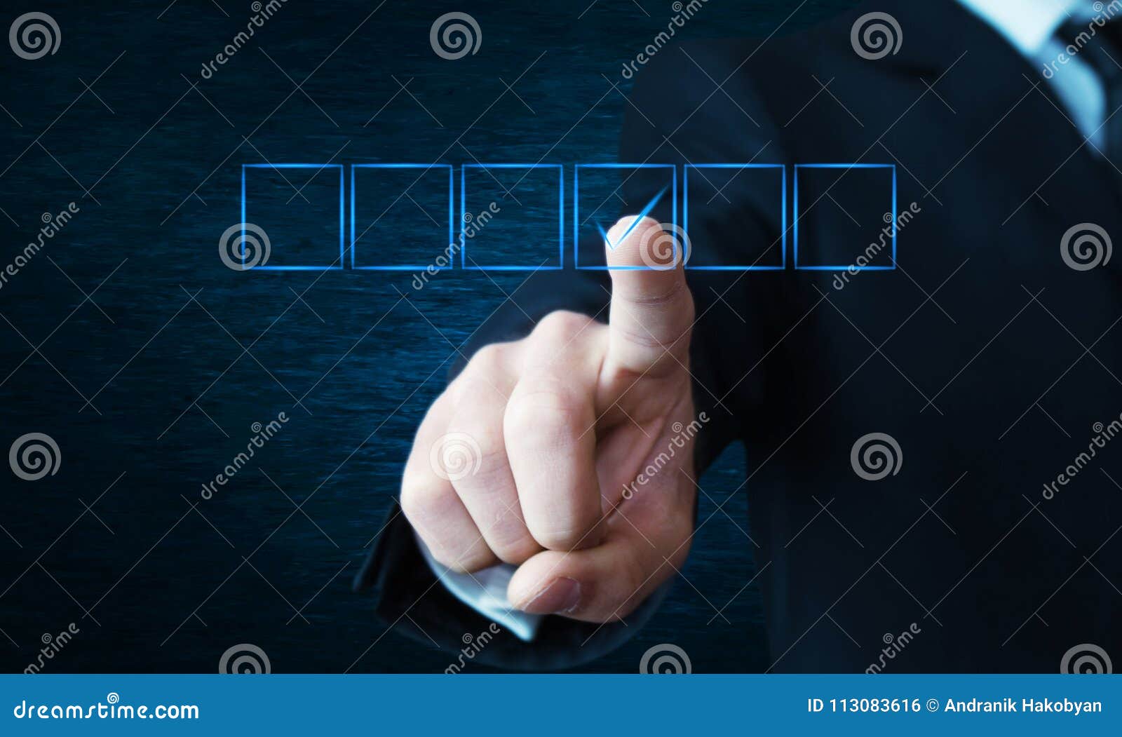 Hand touch on a checkbox. stock photo. Image of choose - 113083616