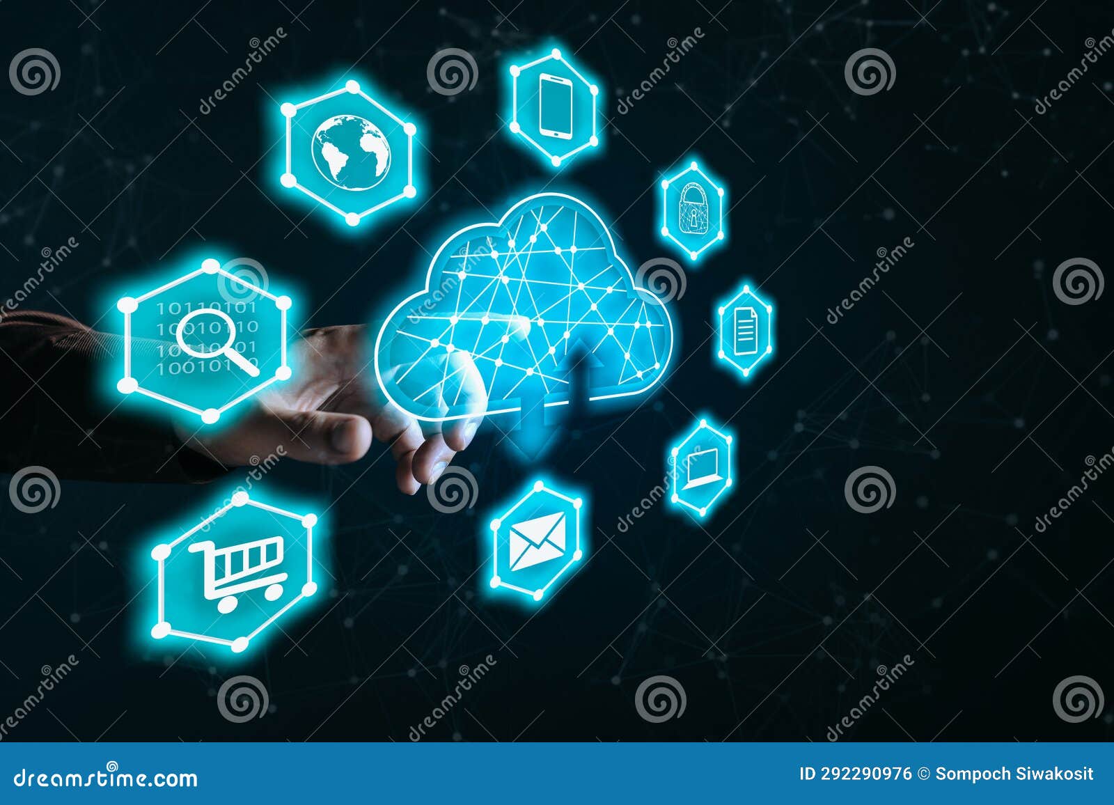Hand Touch Cloud Computing Diagram Show on Hand.Data Storage Stock ...