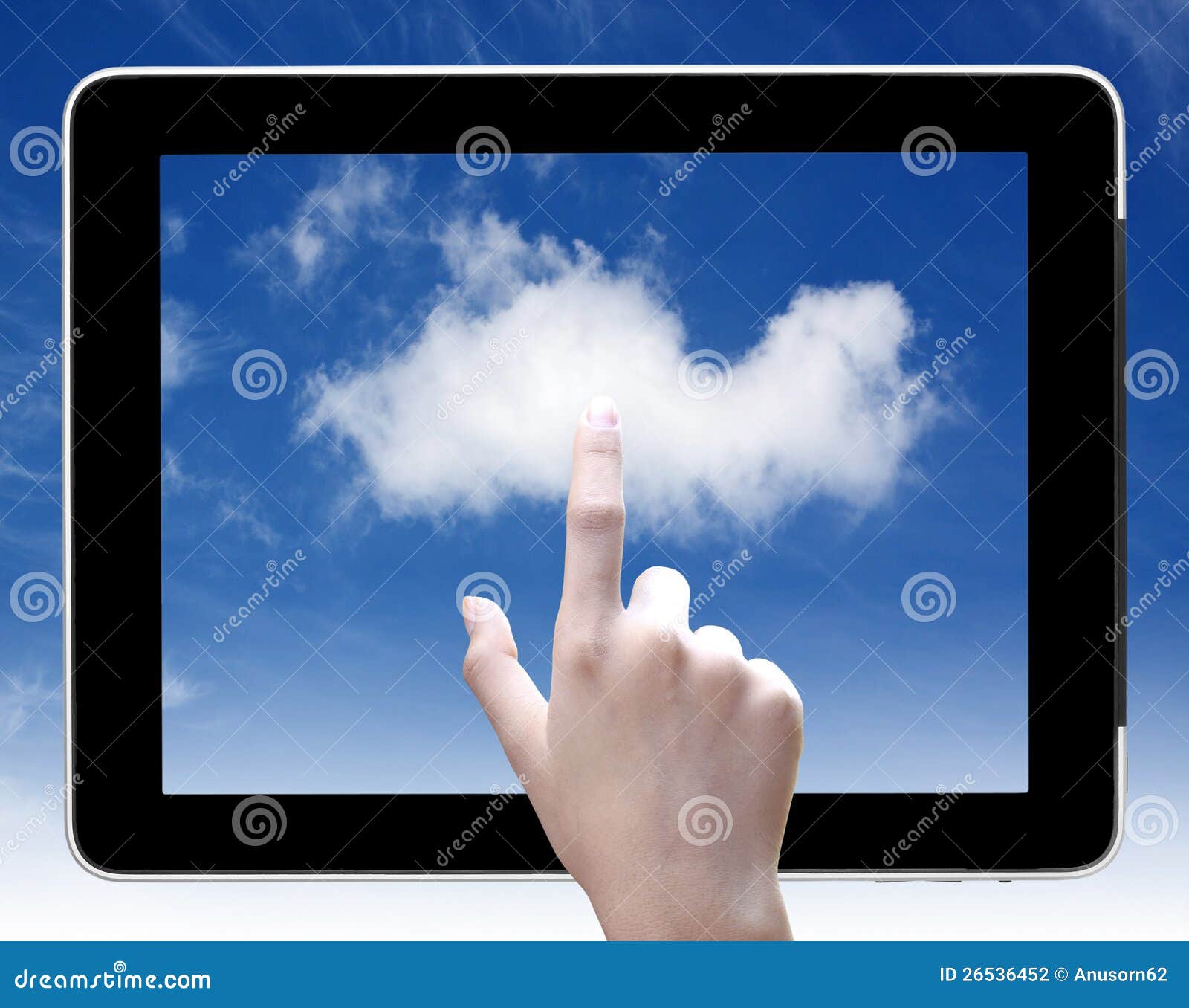 Hand Touch Cloud on Tablet Pc Stock Photo - Image of computer, display ...