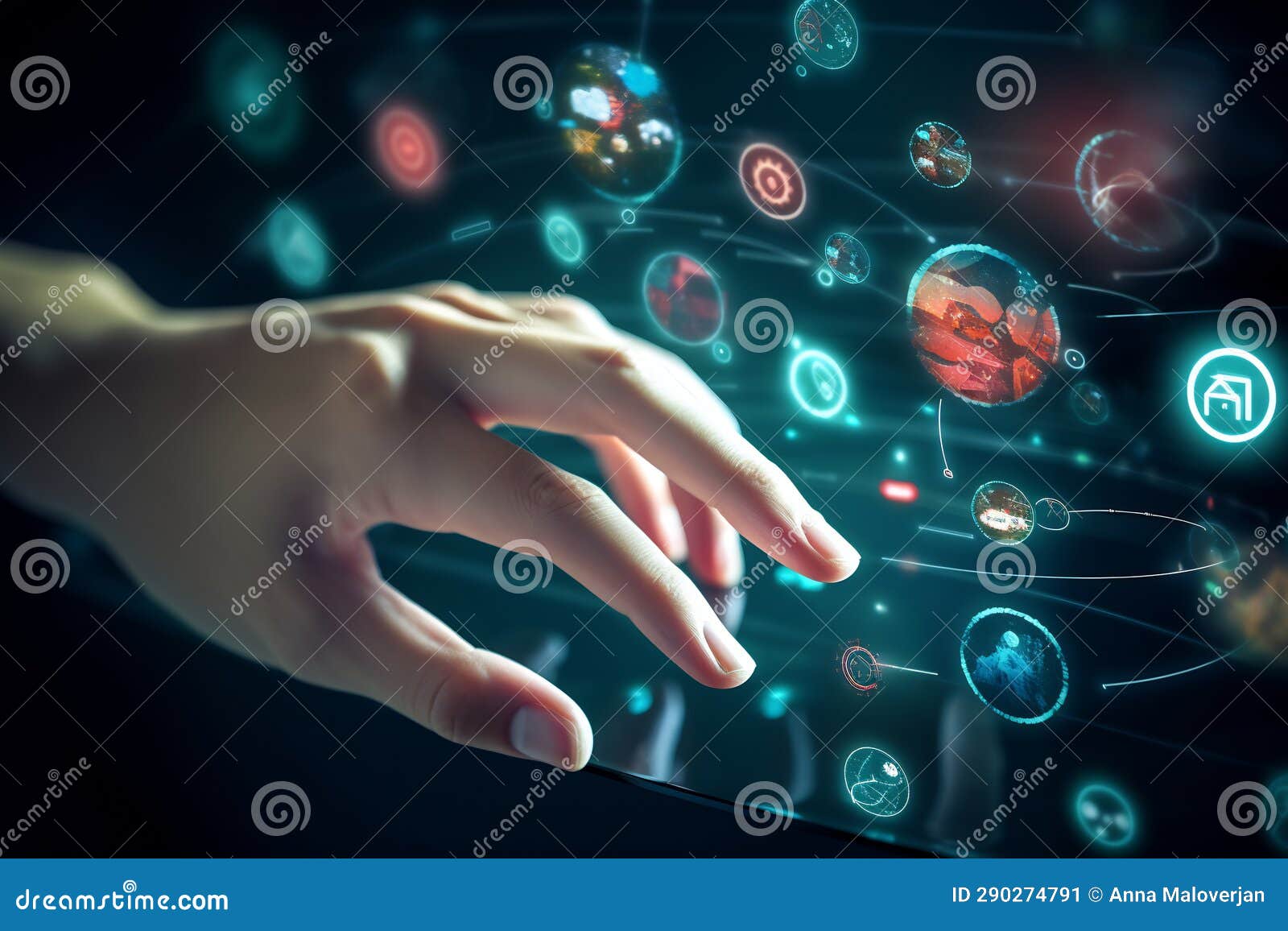 Hand Touch Digital Interface. Future Concept Technology or Cyber ...