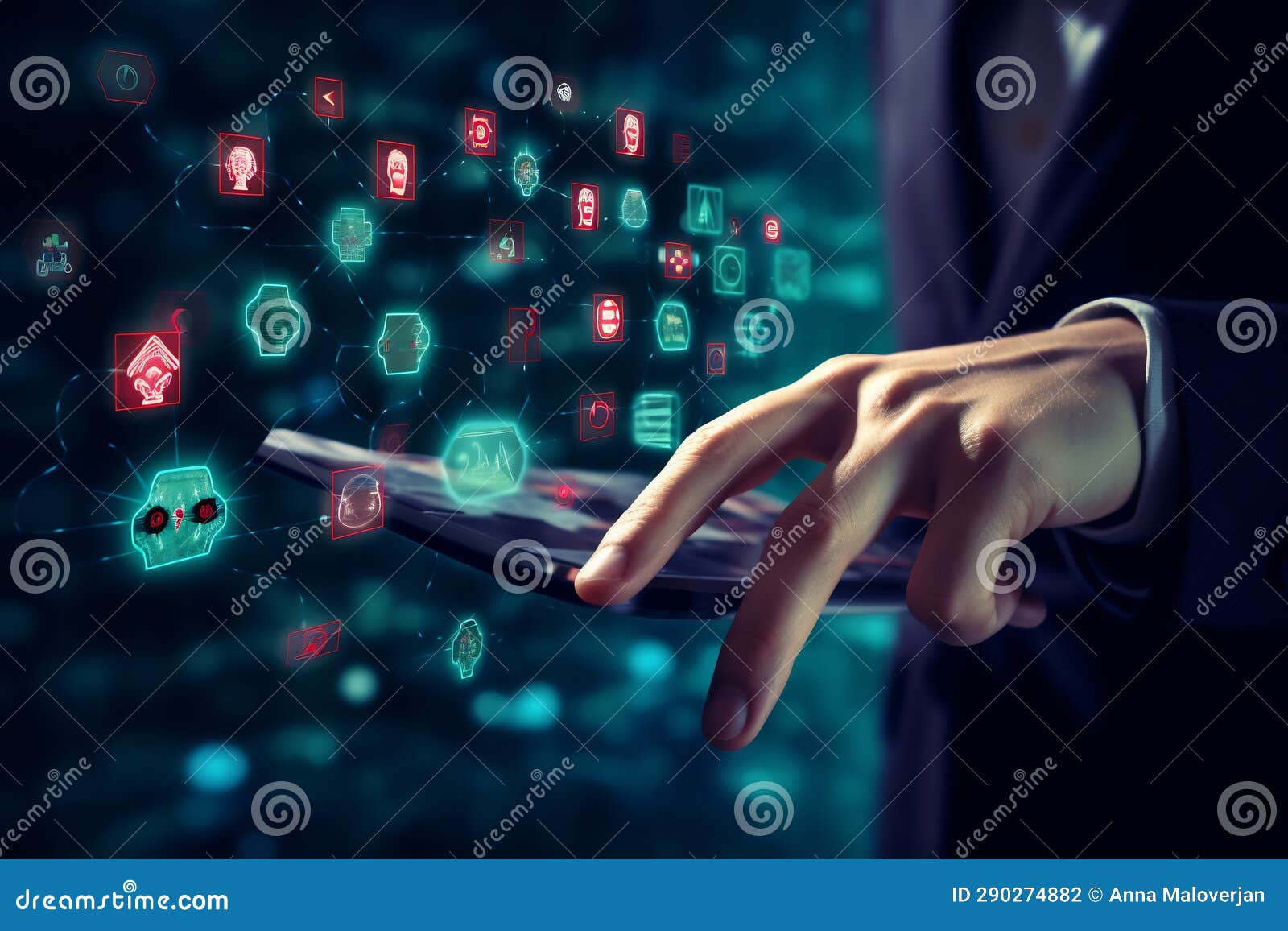 Hand Touch Digital Interface. Future Concept Technology or Cyber ...