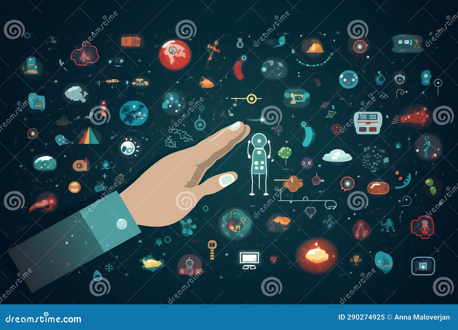 Hand Touch Digital Interface. Future Concept Technology or Cyber ...