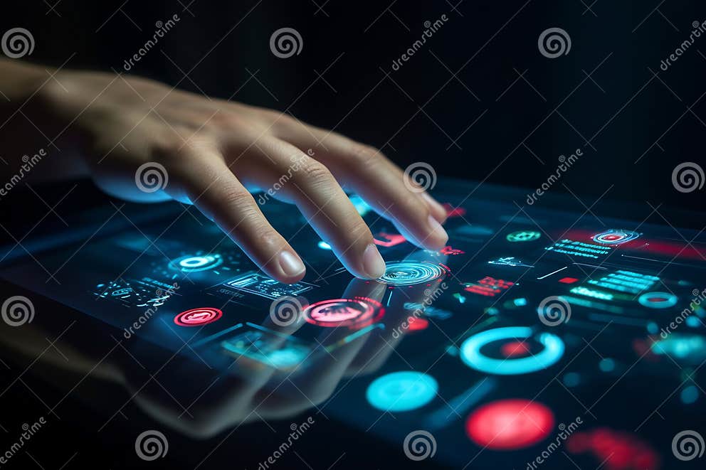 Hand Touch Digital Interface. Future Concept Technology or Cyber ...