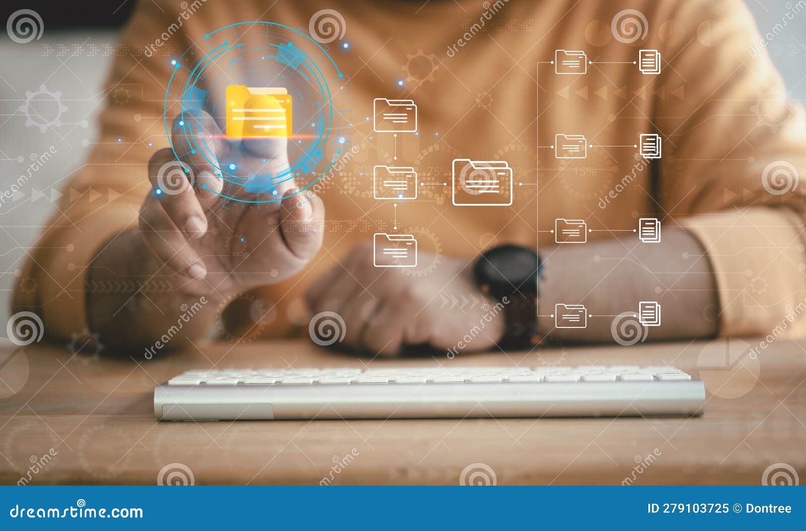 Hand Touch on Document for Send of Document on Internet. Data Transfer ...