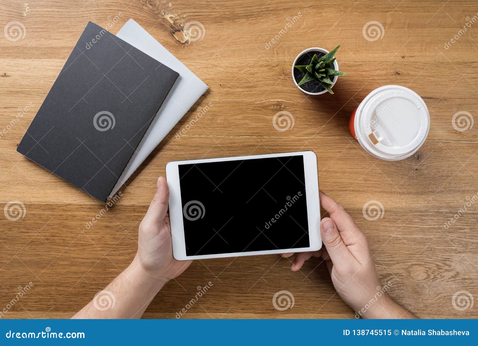 Man Works Using Digital Devices. Above View of Desktop Workspace Stock ...