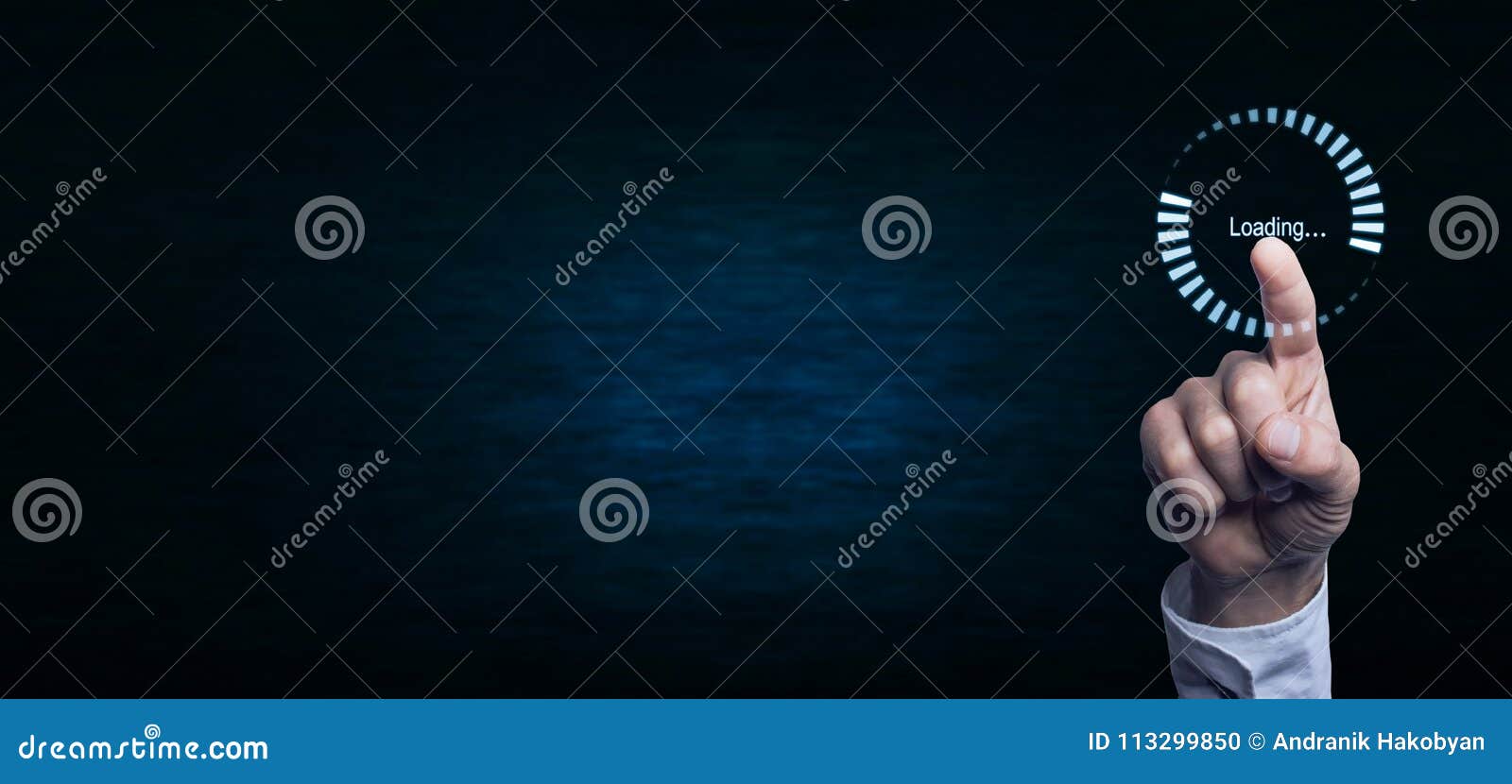 Hand Touch on Loading Sign. Stock Photo - Image of blue, modern: 113299850