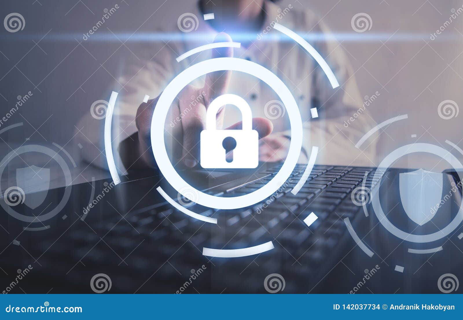 Hand Touch in Lock. Internet Security Stock Photo - Image of protection ...