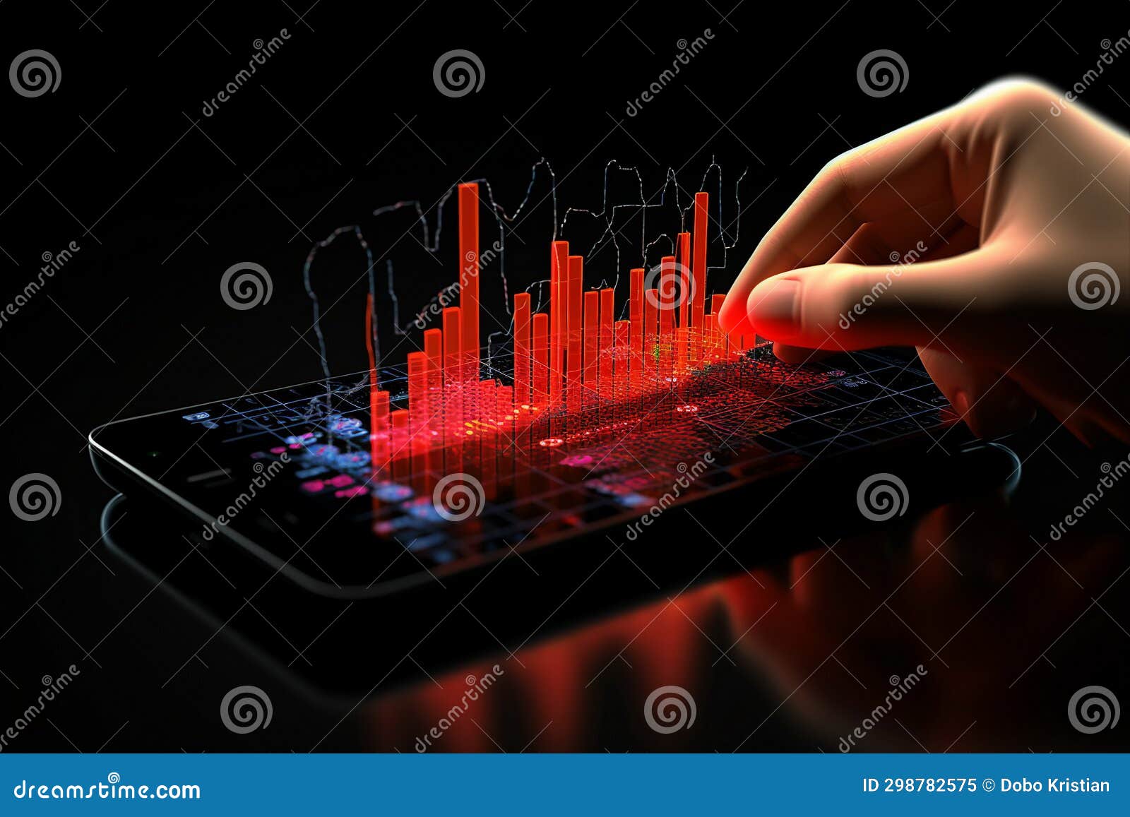 Hand Touch Mobile Phone Trade Chart Stock Illustration - Illustration ...