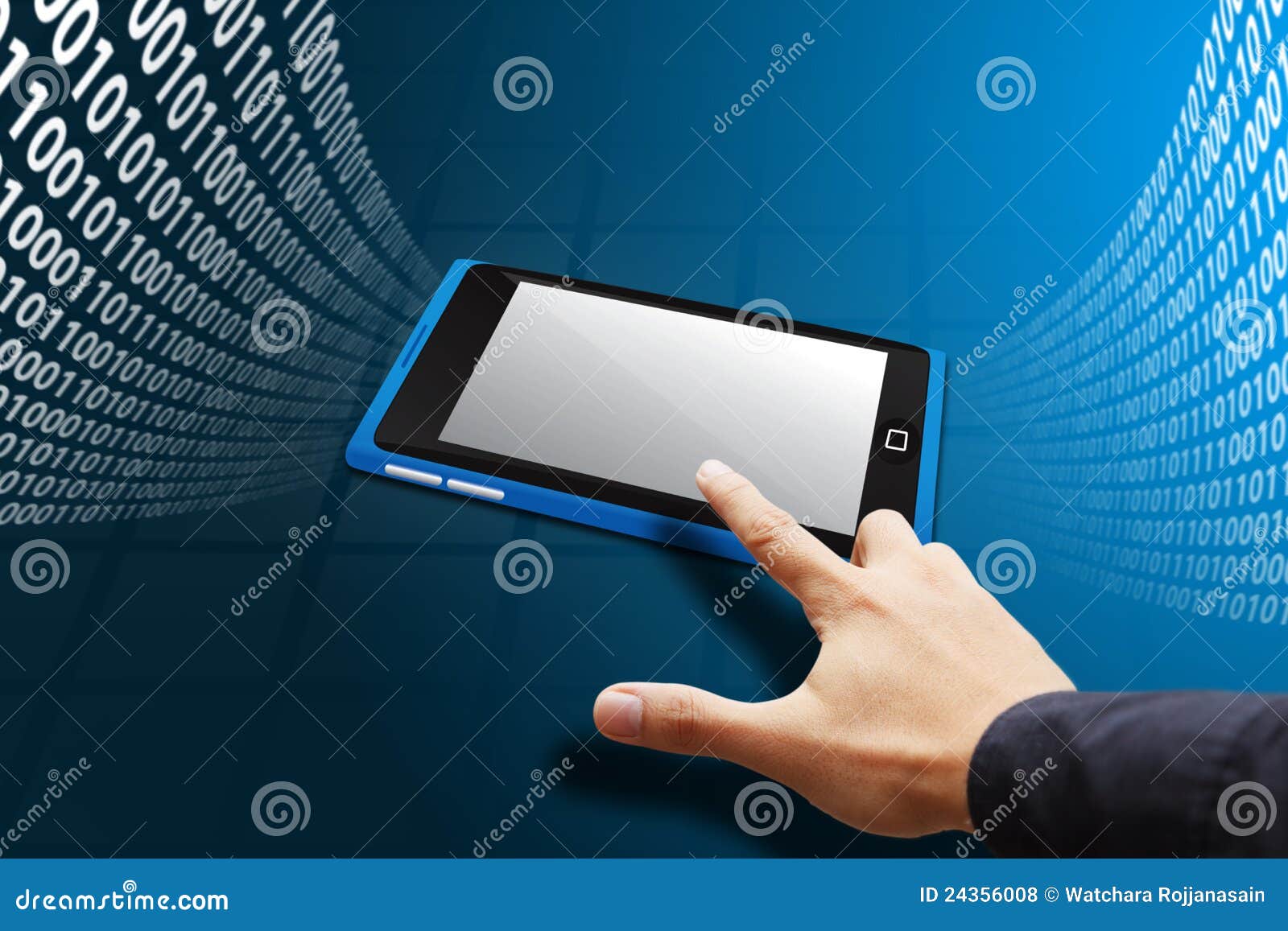 Hand Touch Mobile Screen with Digital Pattern Stock Photo - Image of ...