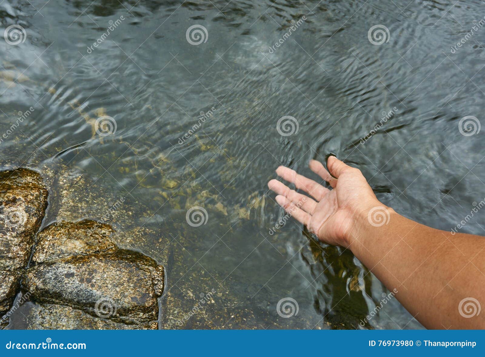 A Hand Touch Natural Water Surface Stock Photo - Image of relax, health ...