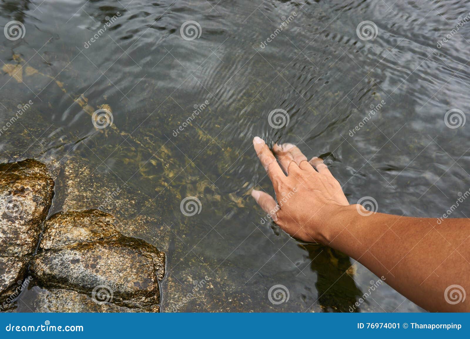 A Hand Touch Natural Water Surface Stock Image - Image of human, drop ...