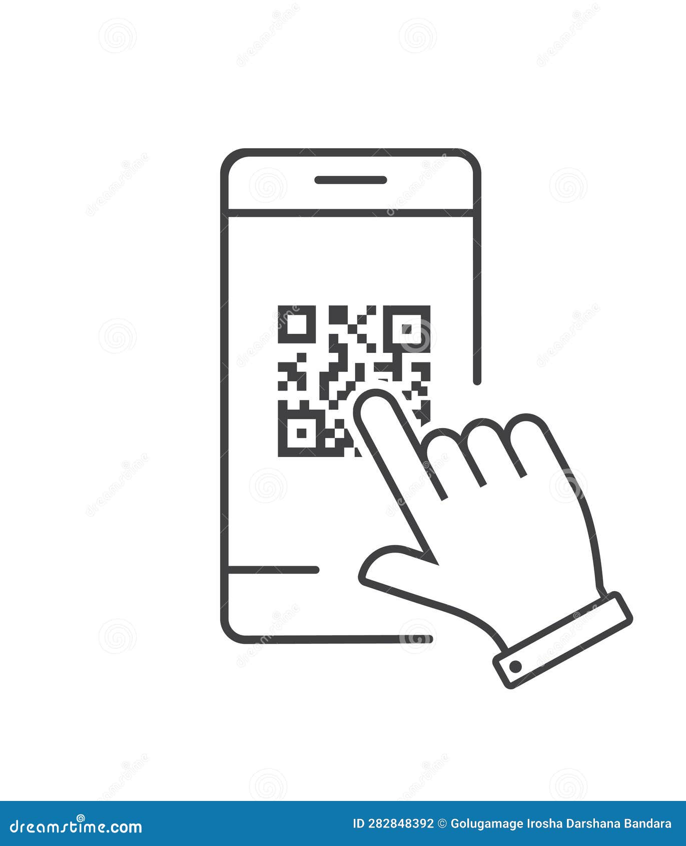 Hand Touch QR Code Icon in Line Style, Vector Design Eps Stock Vector ...