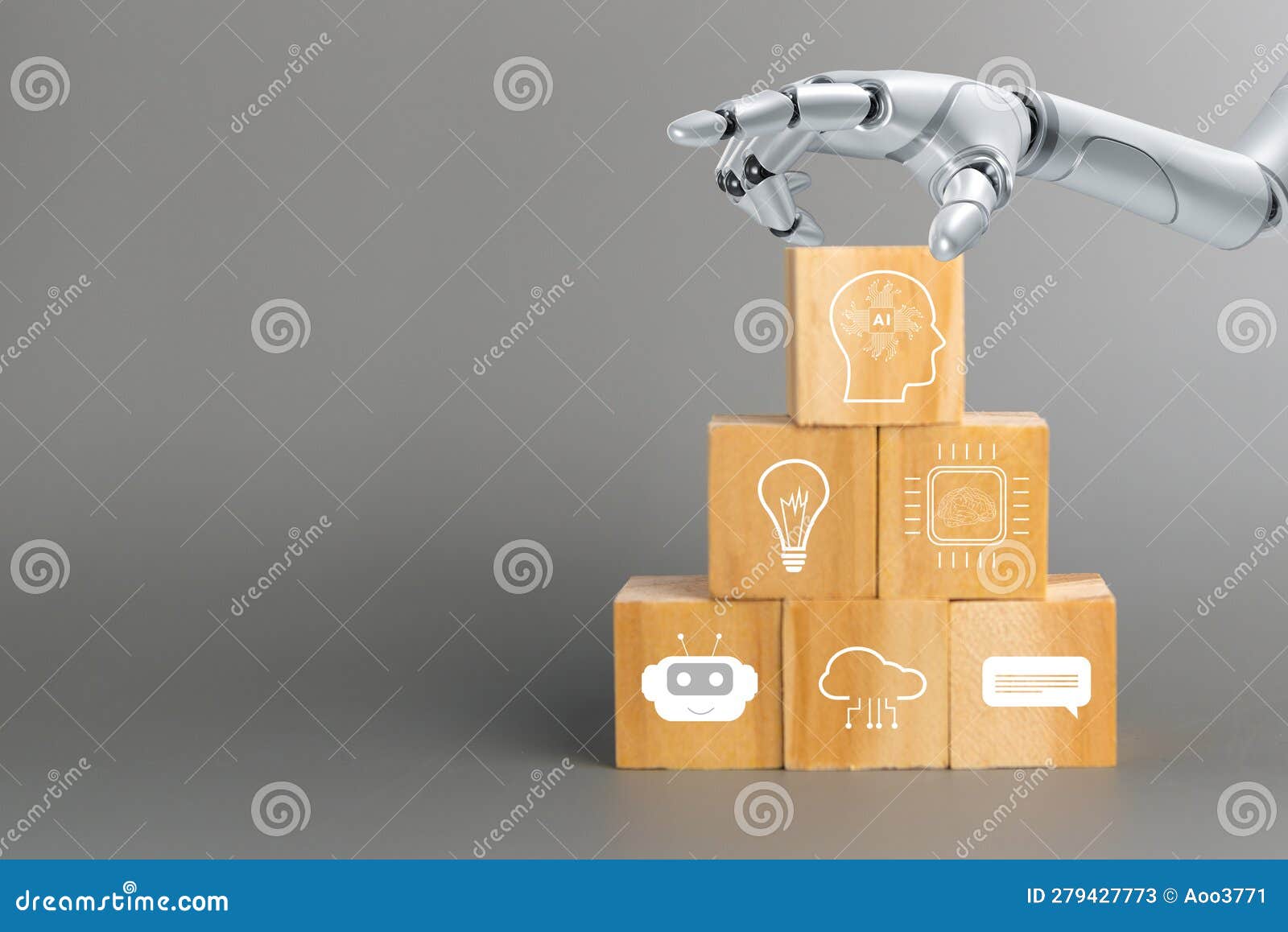 Hand Touch Robot Artificial Intelligence Wood Cube with AI Symbols ...