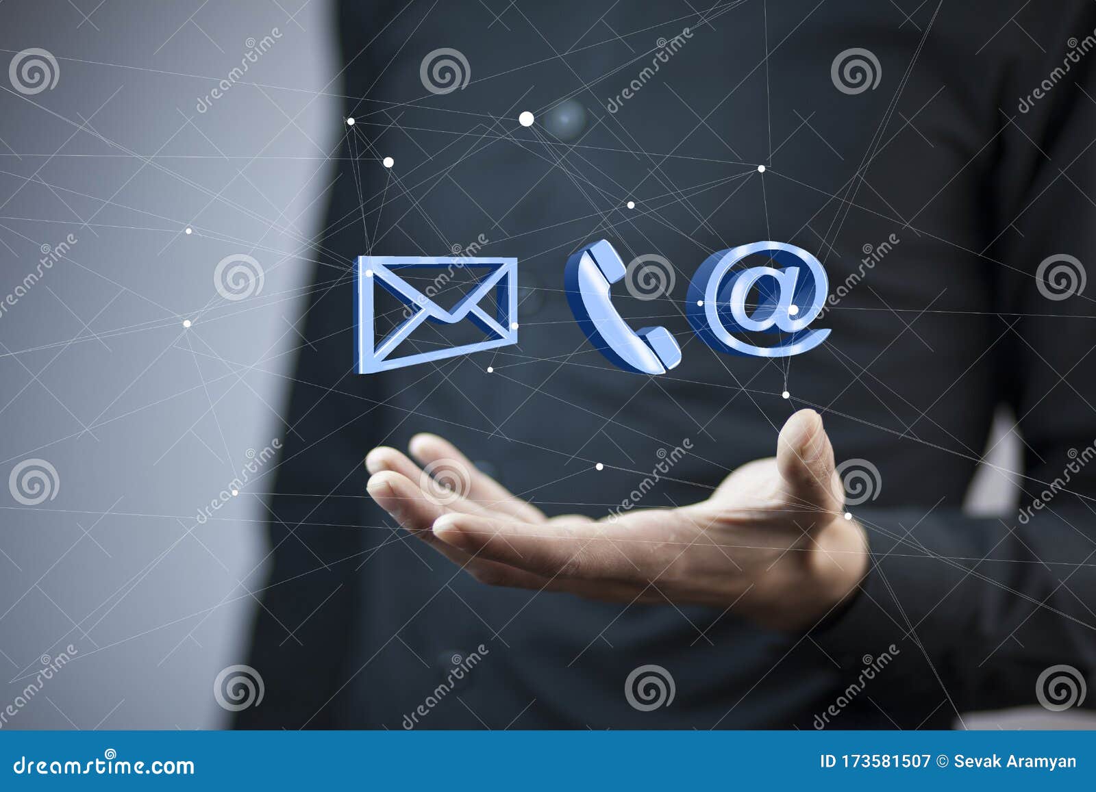 Hand Touch Screen Display with Contact Us Concept Icons Stock Image ...