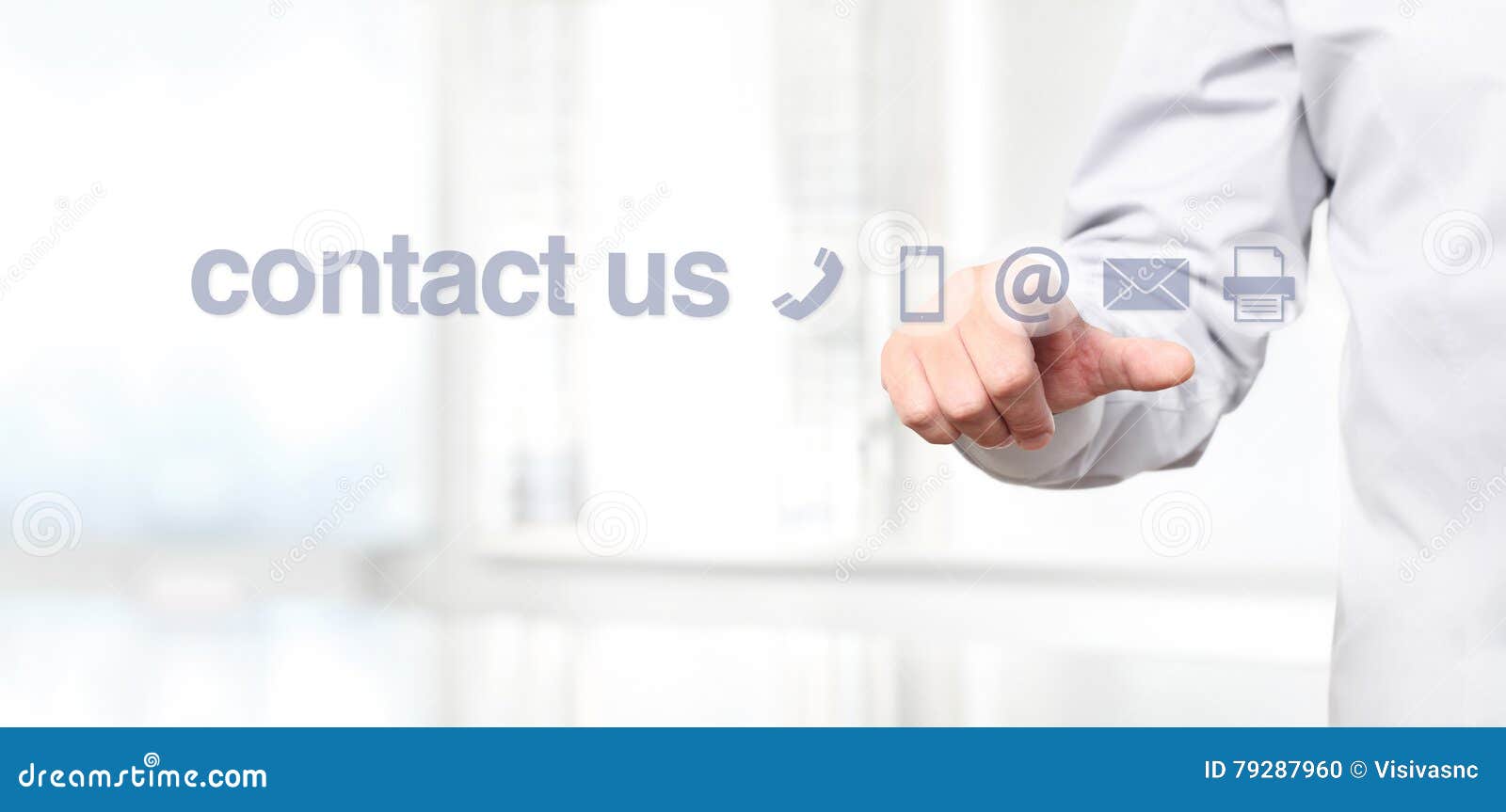 Hand Touch Screen Display with Contact Us Concept Text Stock Photo ...