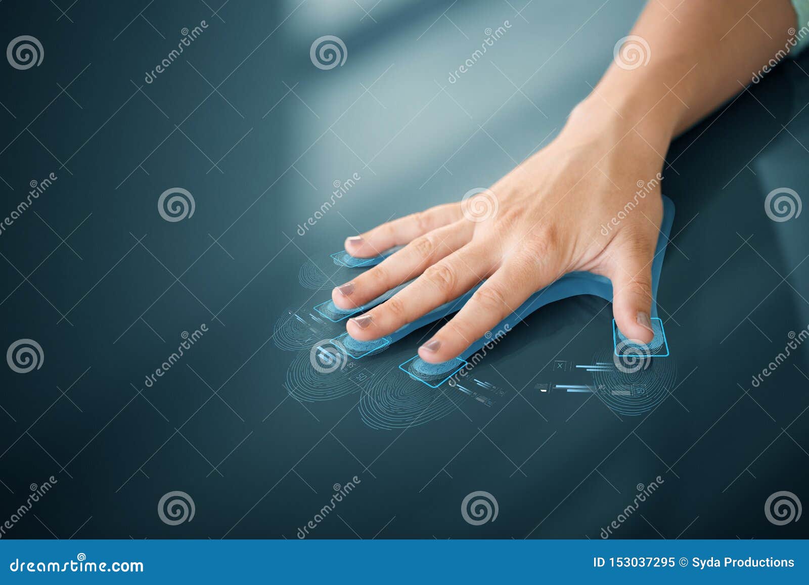 Hand on Touch Screen Scanning Fingerprints Stock Image - Image of ...
