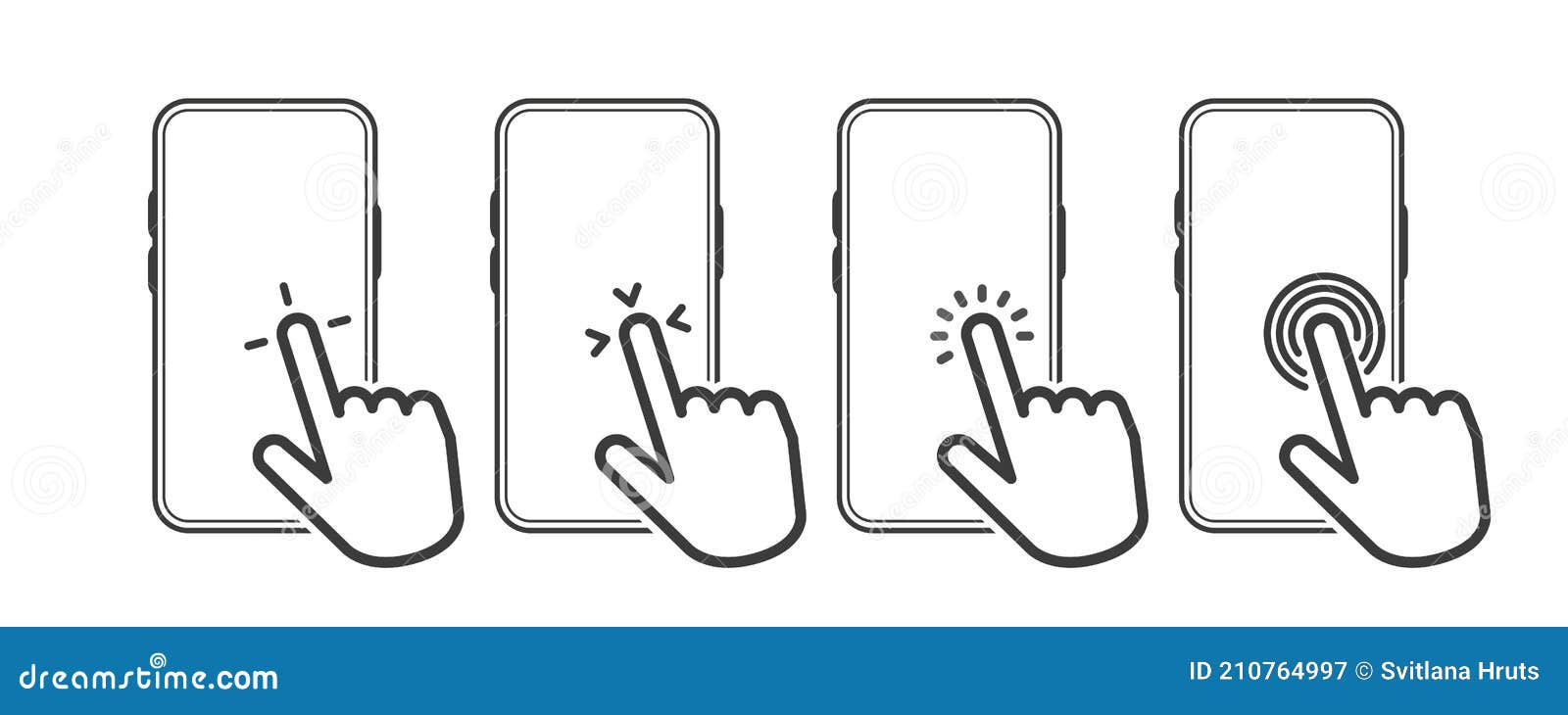 Hand Touch Screen Smartphone Icons. Click on the Smartphone. Line ...