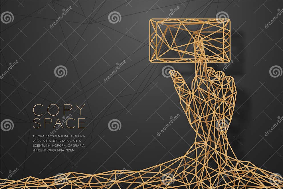 Hand Touch Screen Smartphone Shape Wireframe Polygon Golden Frame ...