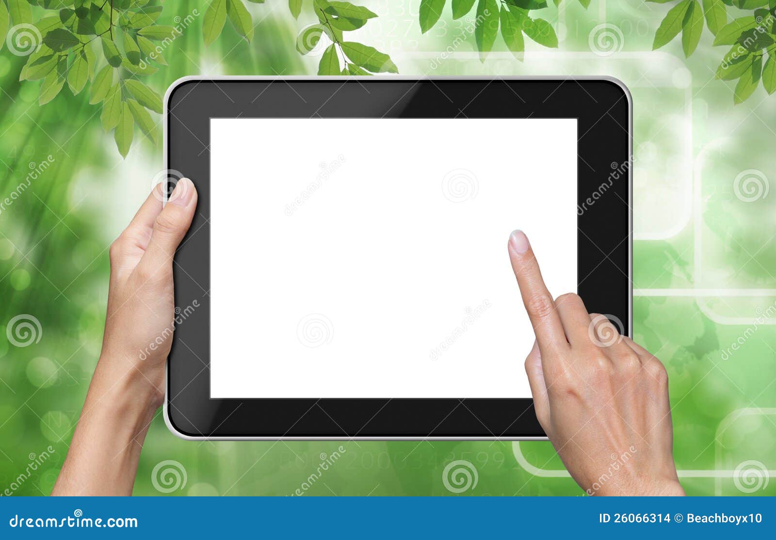 Hand Touch Screen on Tablet Pc. Stock Photo - Image of green, ebook ...