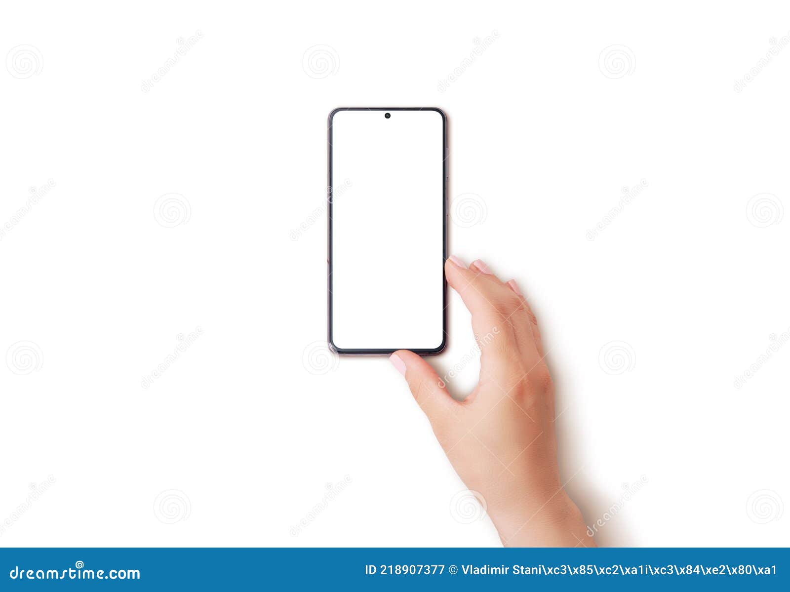 Hand Touch Smart Phone with Isolated Display on White Surface Stock ...