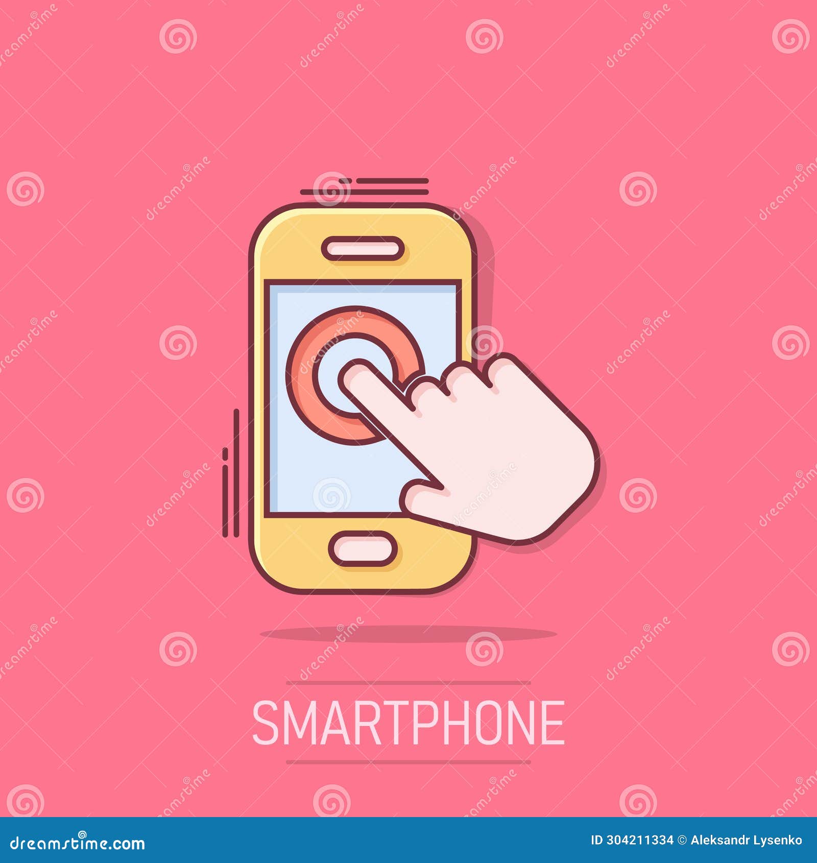 Hand Touch Smartphone Icon in Comic Style. Phone Finger Vector Cartoon ...