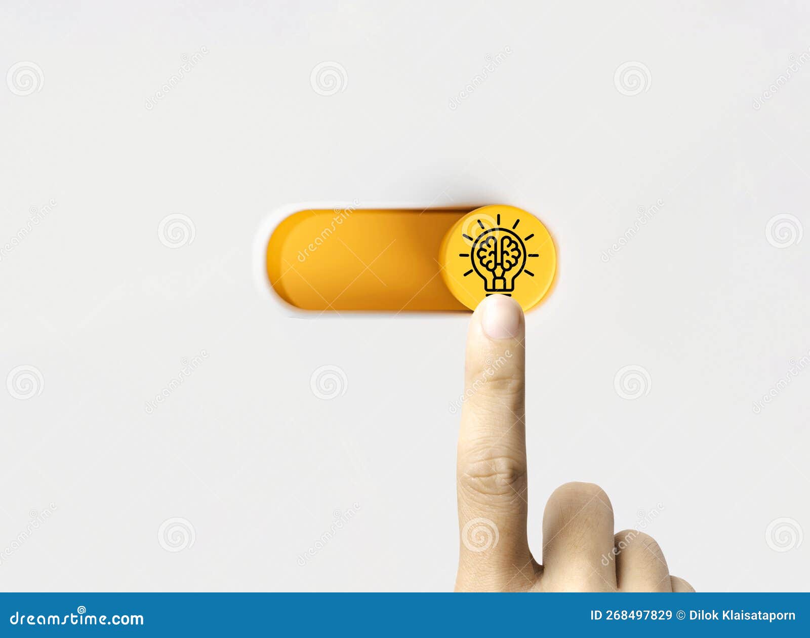 Hand Touch To on and Off Yellow Toggle Switch Button with Lightbulb ...