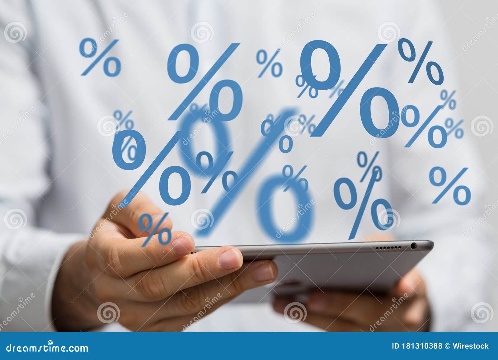 A Hand Touches Virtual Percent Icon Stock Photo - Image of promotion ...