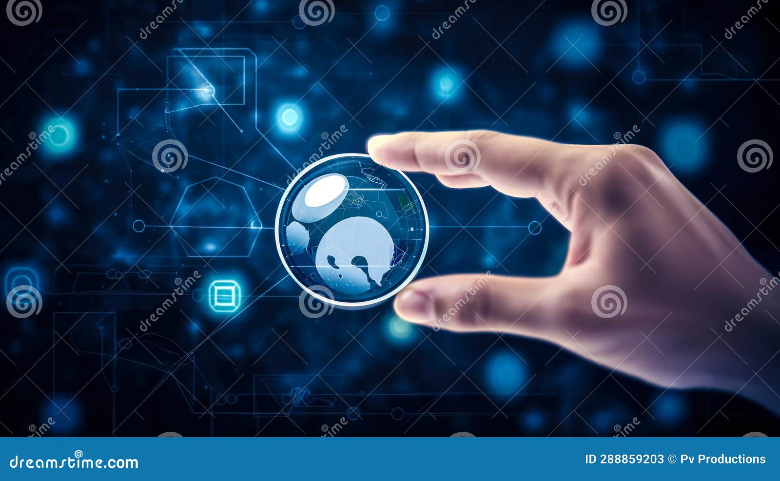 Hand Touching Abstract Network Circle Technology Structure, Generative ...