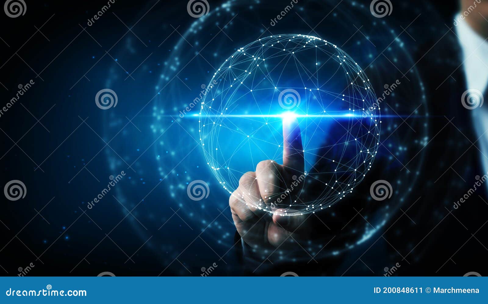 Hand Touching Abstract Network Circle Technology Structure Stock Image ...