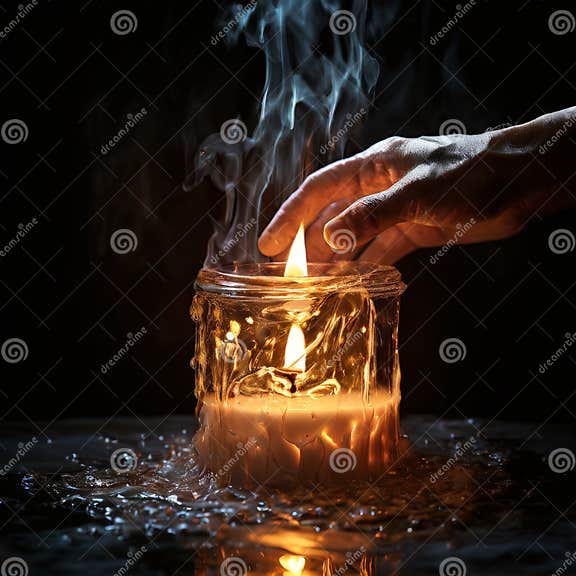 Hand Touching a Candle Flame in Dramatic Lighting Stock Image - Image ...