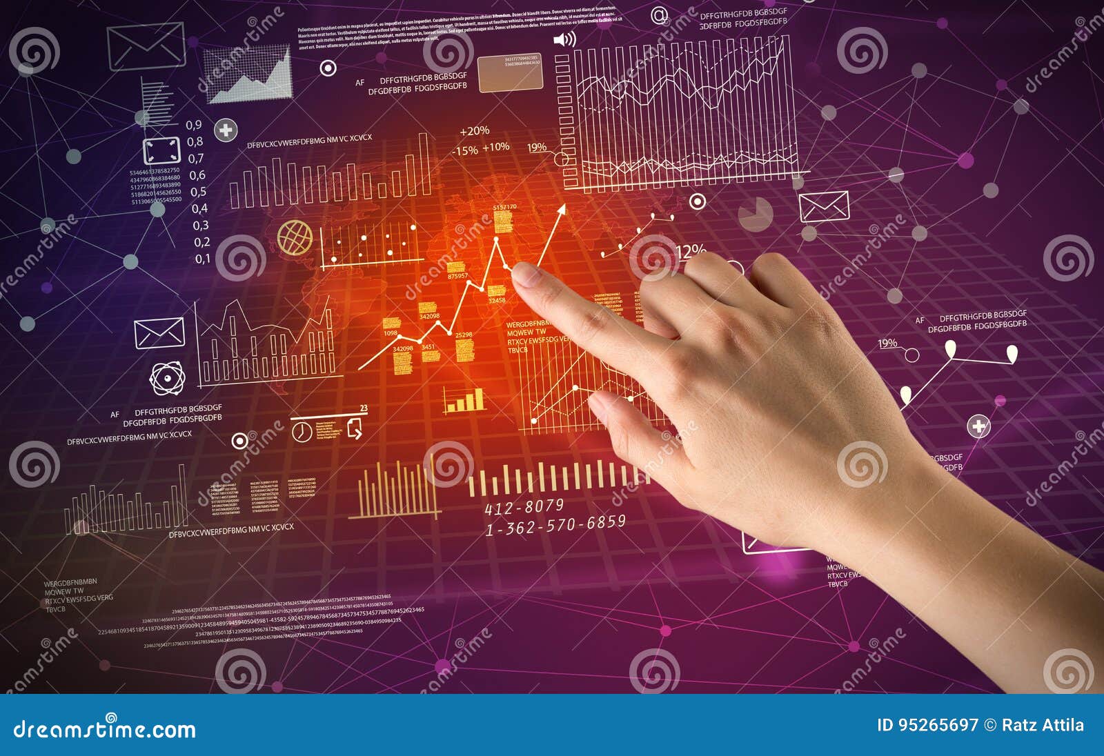 Hand touching charts stock image. Image of female, plan - 95265697