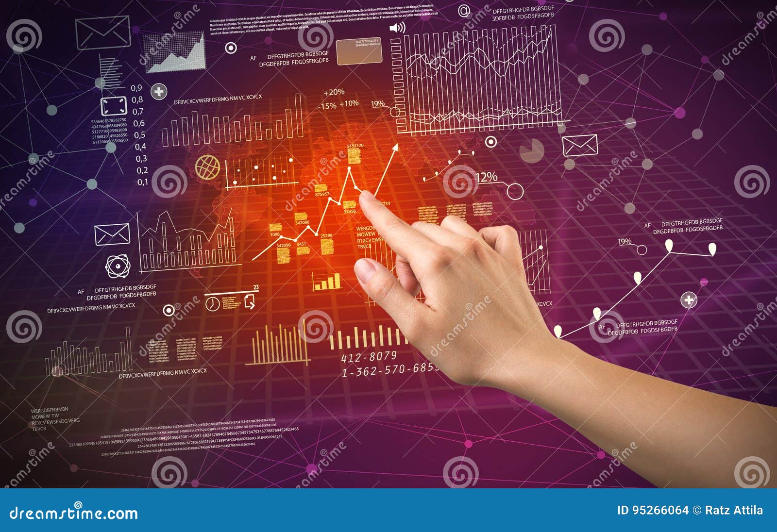 Hand touching charts stock photo. Image of analysis, gadget - 95266064