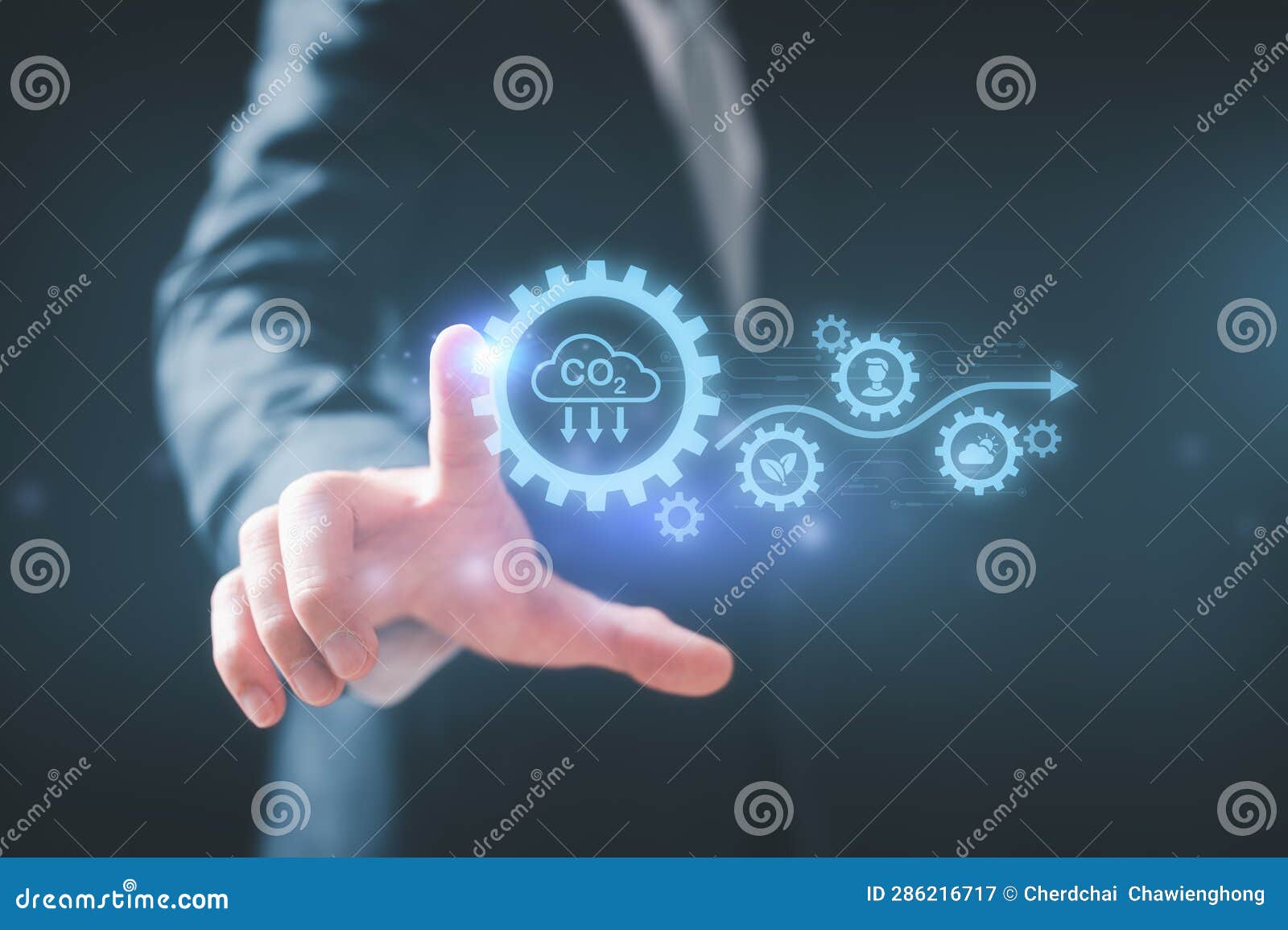 Hand Touching CO2 Reducing Icon in Concept of Decrease Carbon Dioxide Emission Stock Image ...