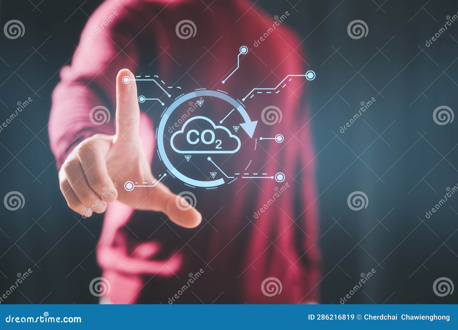 Hand Touching CO2 Reducing Icon in Concept of Decrease Carbon Dioxide Emission Stock ...