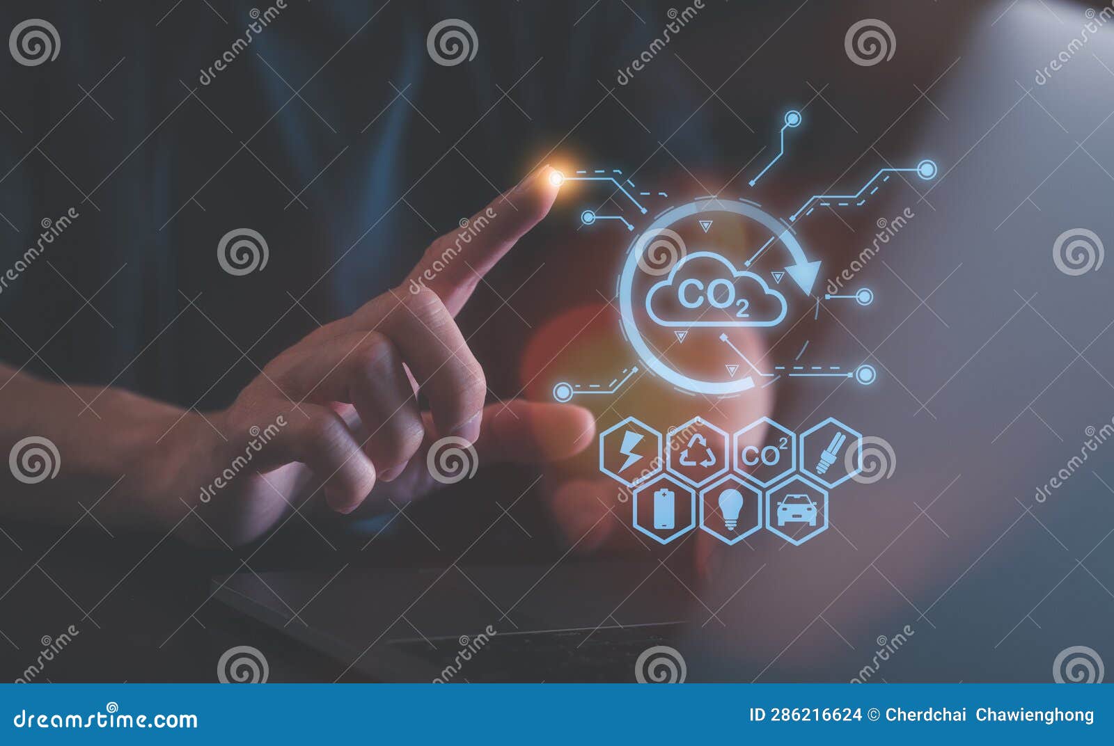 Hand Touching CO2 Reducing Icon in Concept of Decrease Carbon Dioxide ...