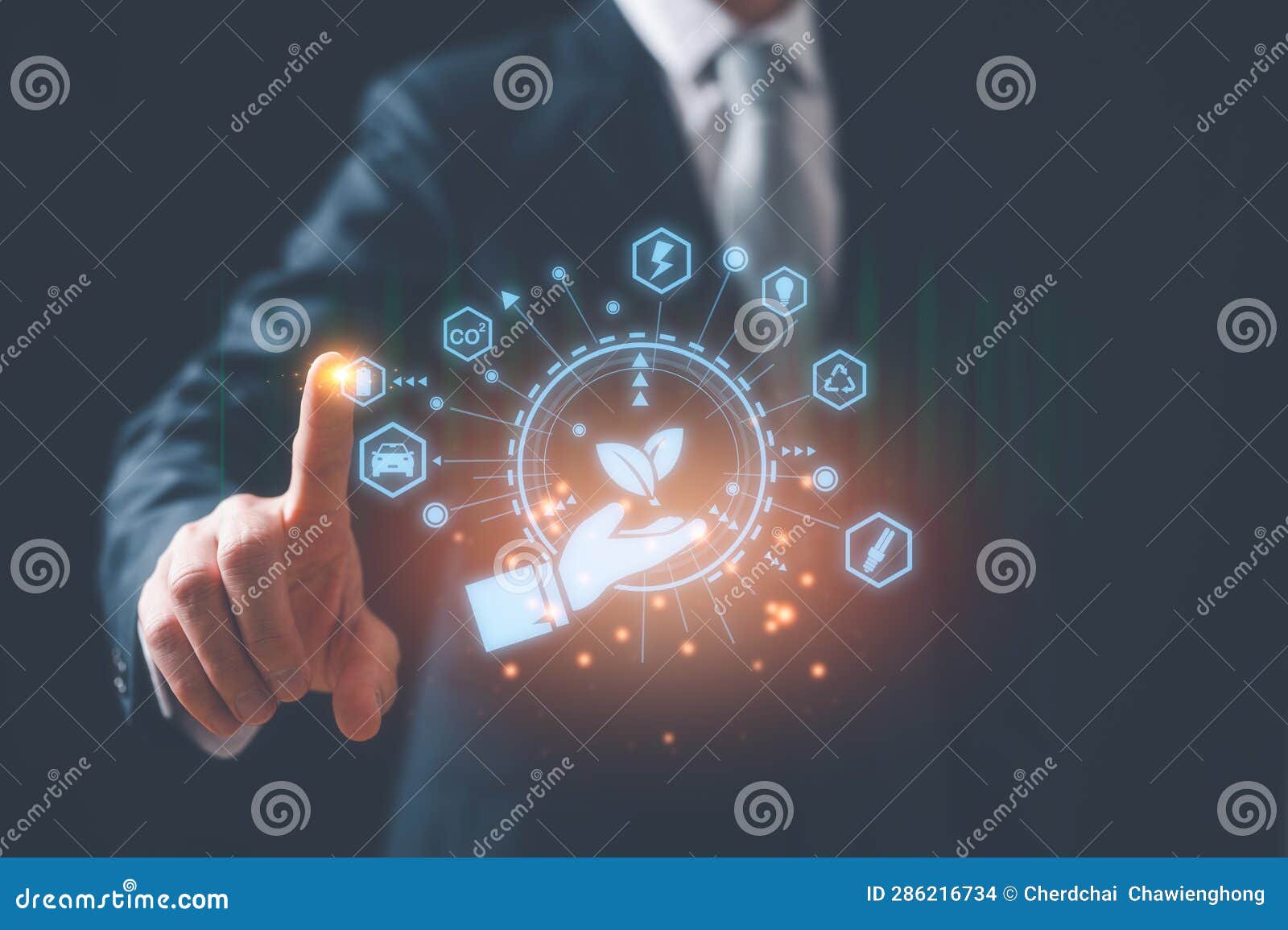 Hand Touching CO2 Reducing Icon in Concept of Decrease Carbon Dioxide Emission Stock ...