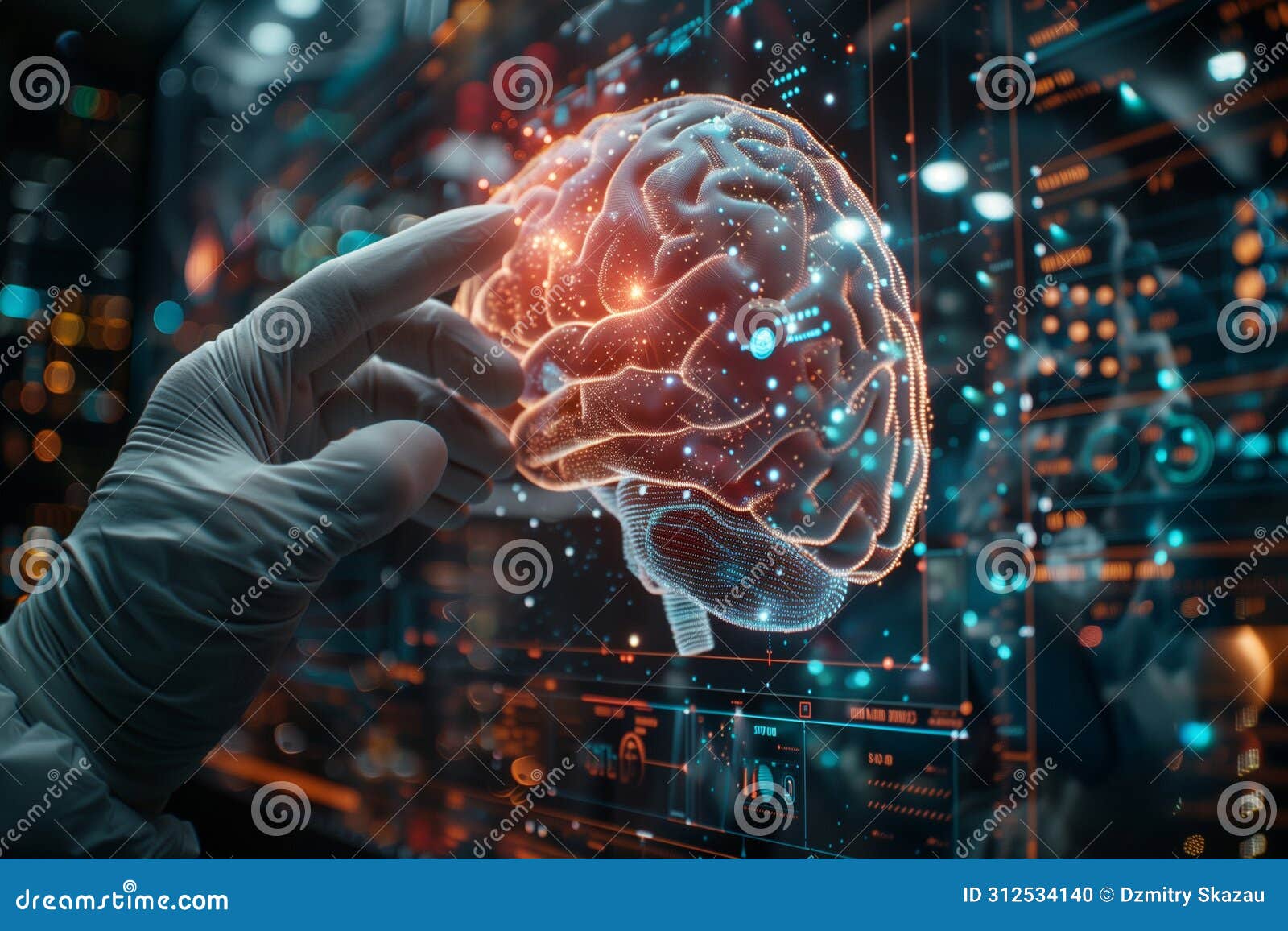 Hand Touching Computer Screen Showing Brain Image Stock Photo - Image ...