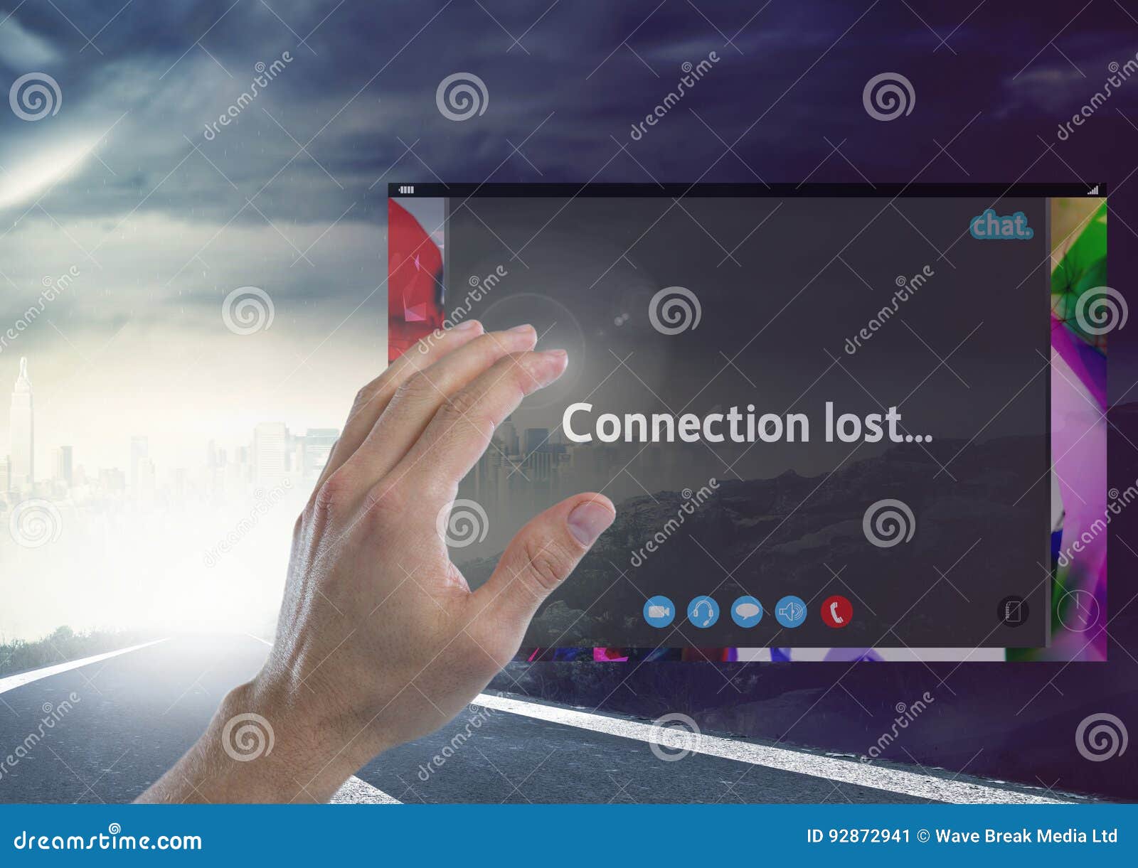 Hand Touching Connection Lost Social Video Chat App Interface Stock ...