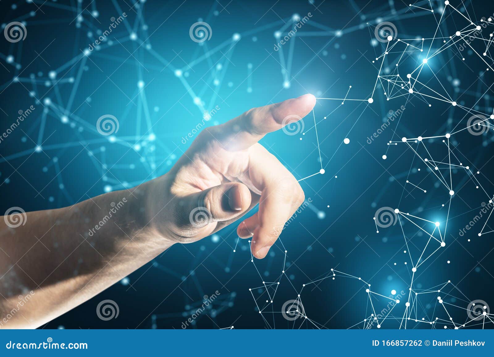 Hand Touching Creative Digital Polygons Background Stock Photo - Image ...