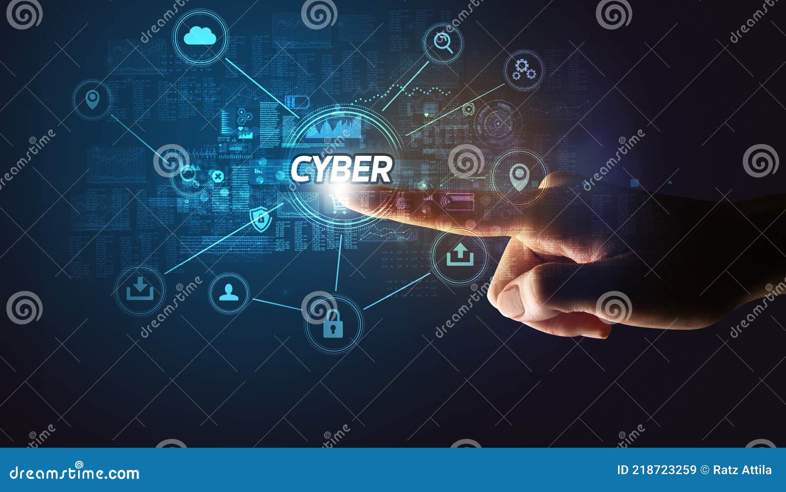 Hand Touching Cybersecurity Button Concept Stock Image - Image of tech ...