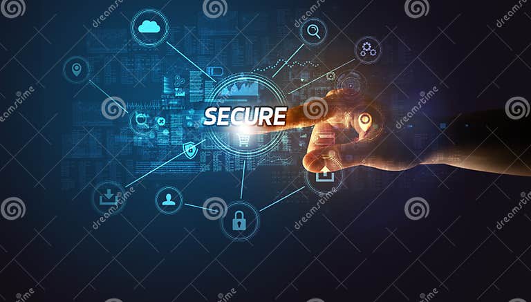 Hand Touching Cybersecurity Button Concept Stock Photo - Image of ...