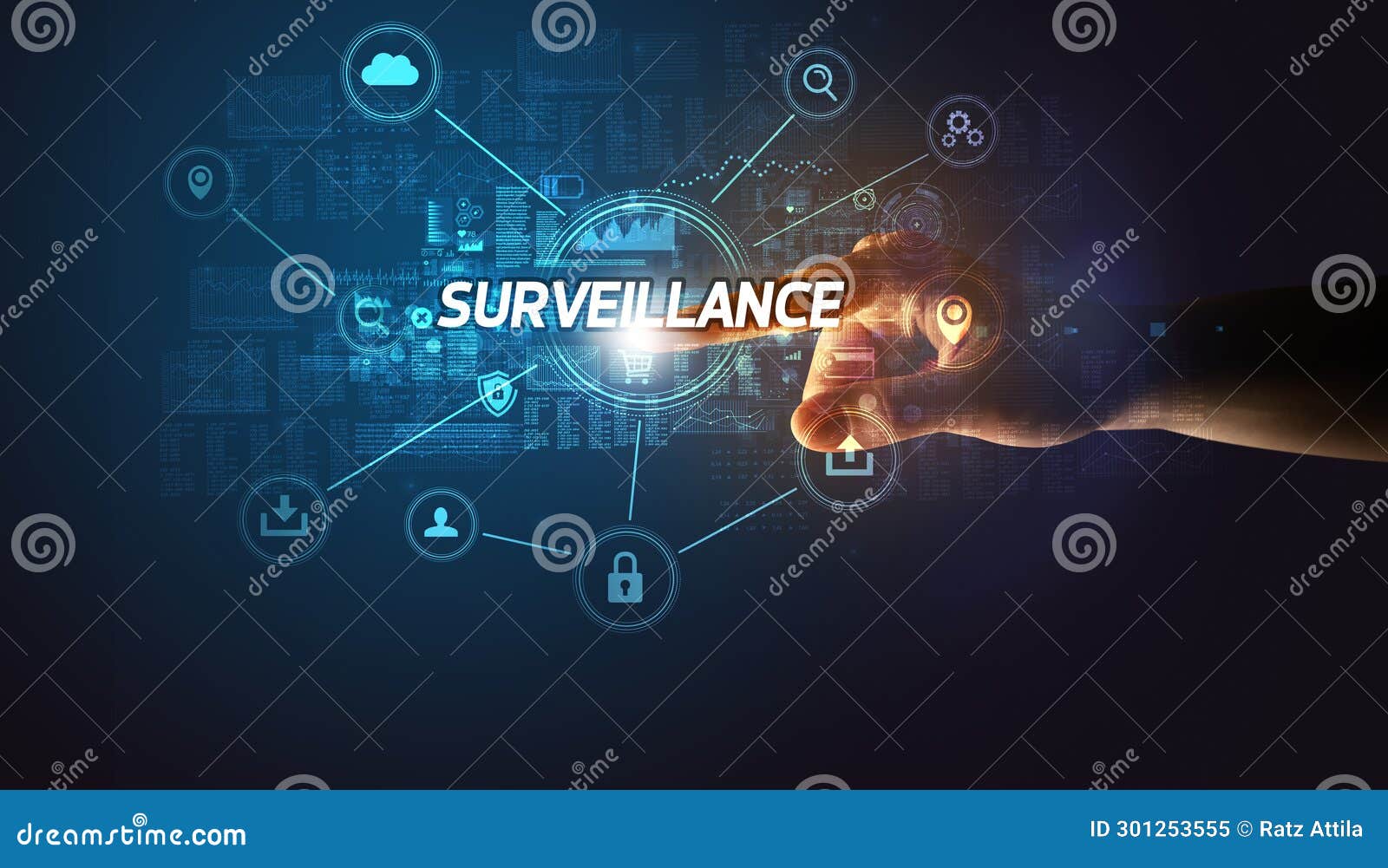 Hand Touching Cybersecurity Button Concept Stock Illustration ...