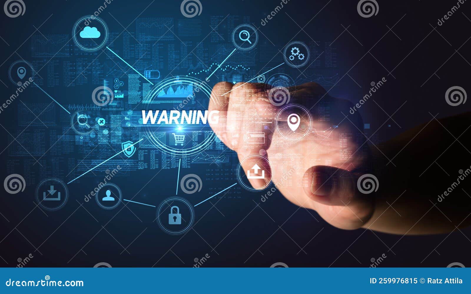 Hand Touching Cybersecurity Button Concept Stock Illustration ...