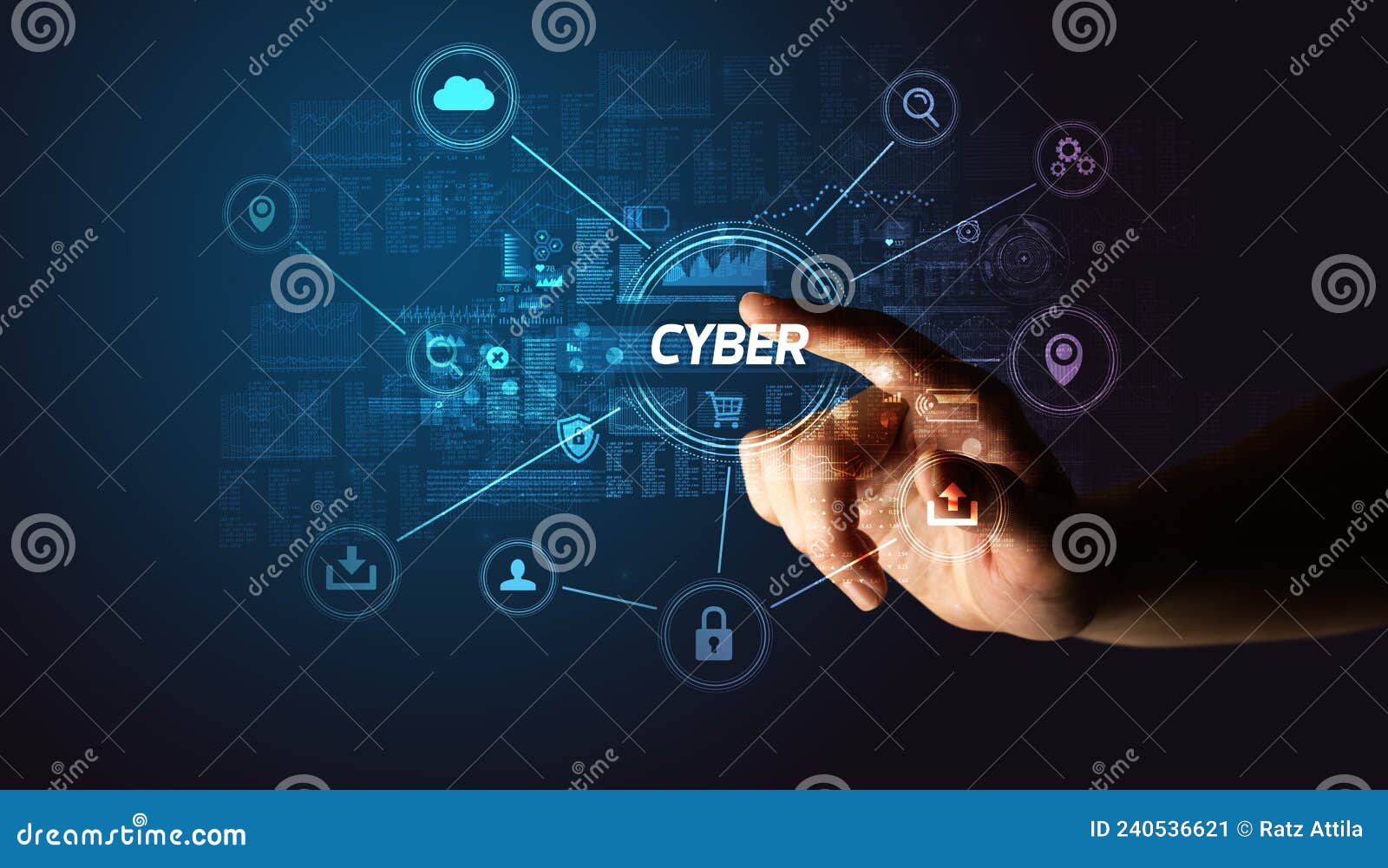 Hand Touching Cybersecurity Button Stock Illustration - Illustration of ...